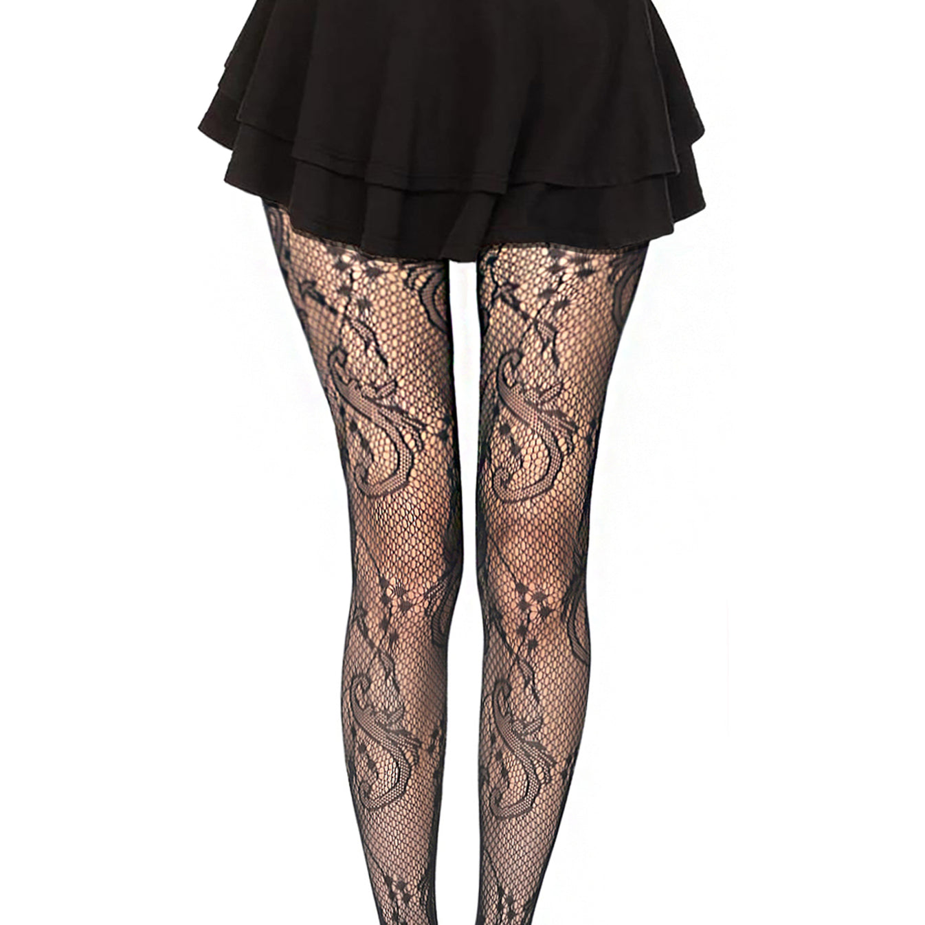Simply Joshimo Floral Patterned Black Fishnet Tights